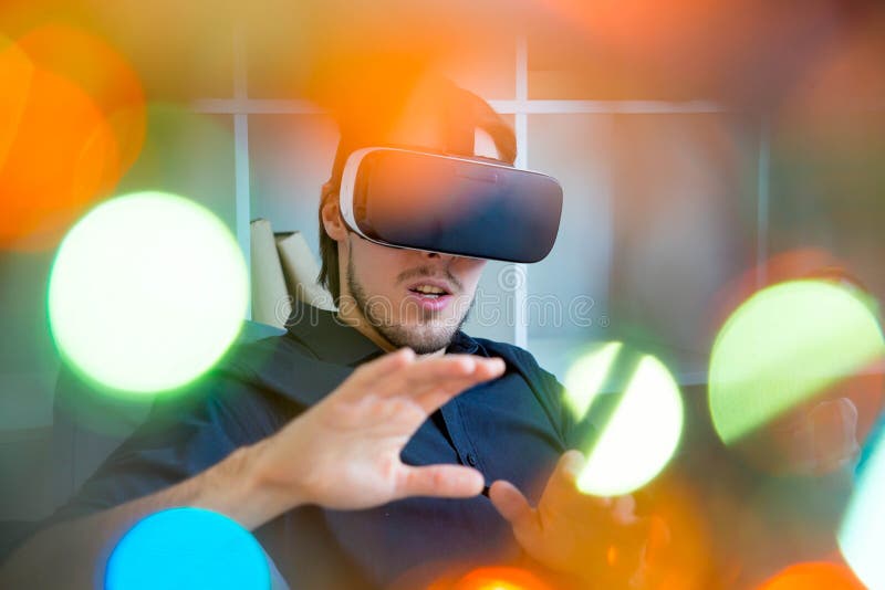 Man in vr headset stock image. Image of realistic, device - 112719649