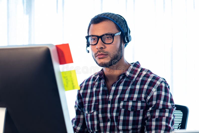 Portrait of Man Wearing Headset Stock Image - Image of interacting ...