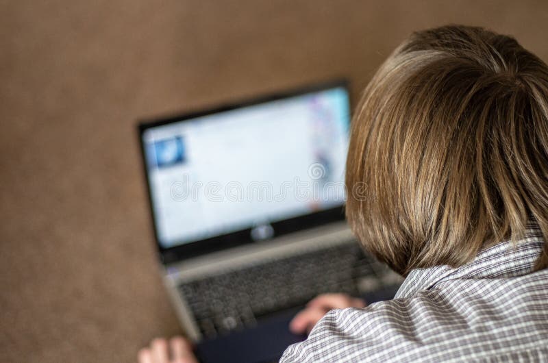 Portrait of a Man Working Behind a Laptop from the Back Stock Image ...