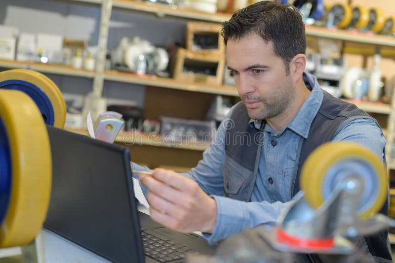 Portrait Man Working on Gear Mechanism Design Stock Image - Image of ...