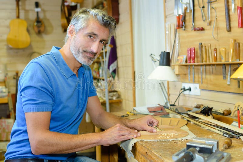 Portrait man in workshop stock image. Image of plywood - 302704667