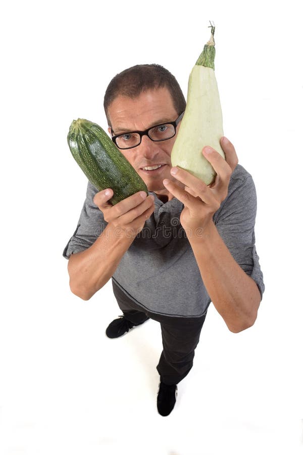 Portrait of a Man with Zucchini on White Background Stock Image - Image ...