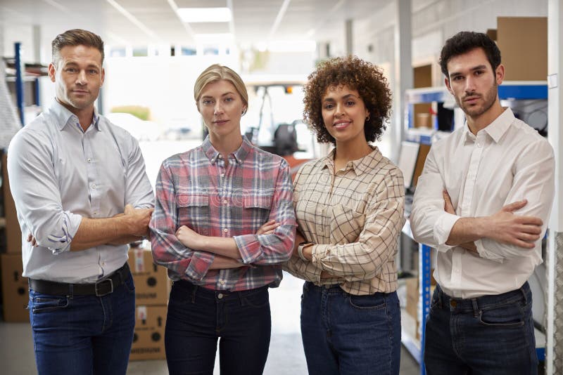 Portrait of Management Team in Logistics Distribution Warehouse Stock ...