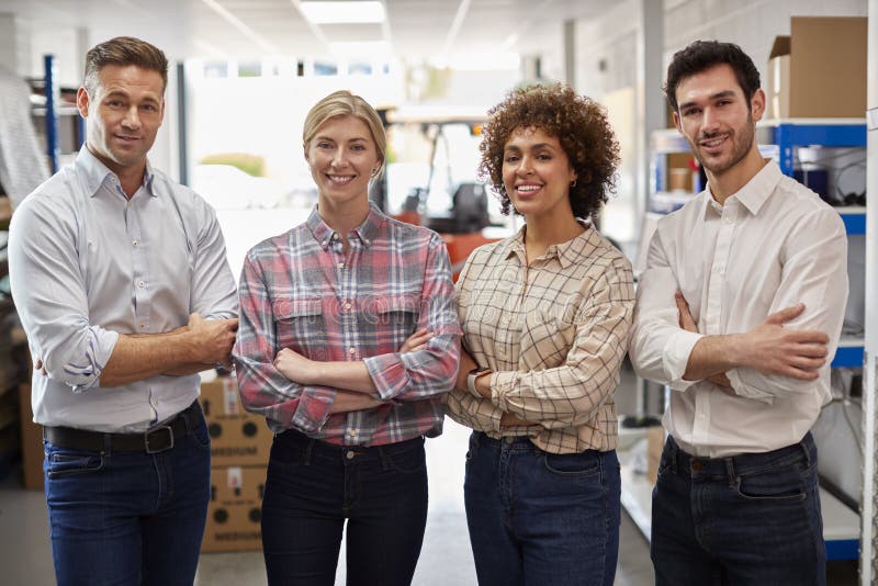 Portrait of Management Team in Logistics Distribution Warehouse Stock ...