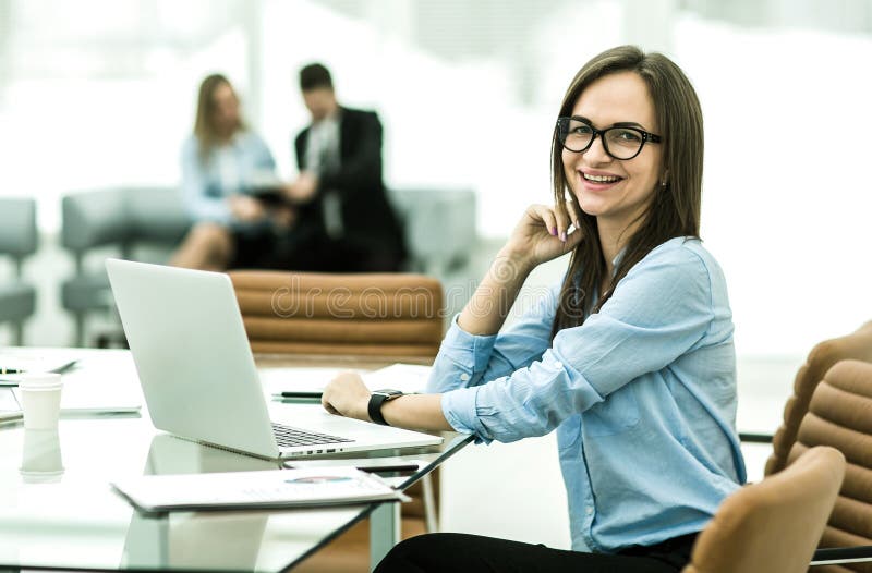 Portrait of Manager Finance in the Workplace in a Modern Office Stock ...