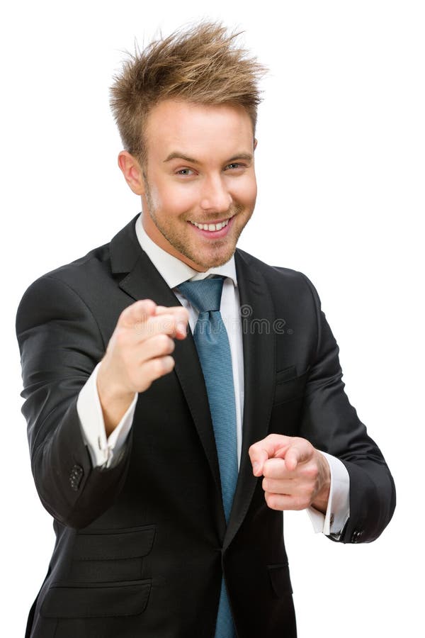 Portrait of Manager Pointing Finger Gesture Stock Image - Image of cute ...