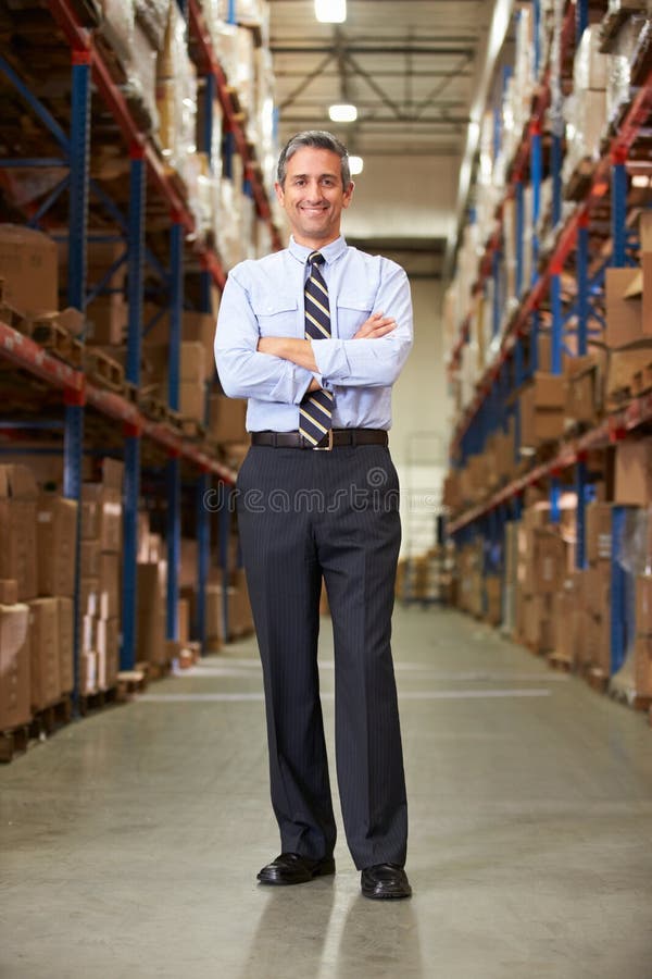 Manager in Warehouse Checking Boxes Using Digital Tablet Stock Image ...