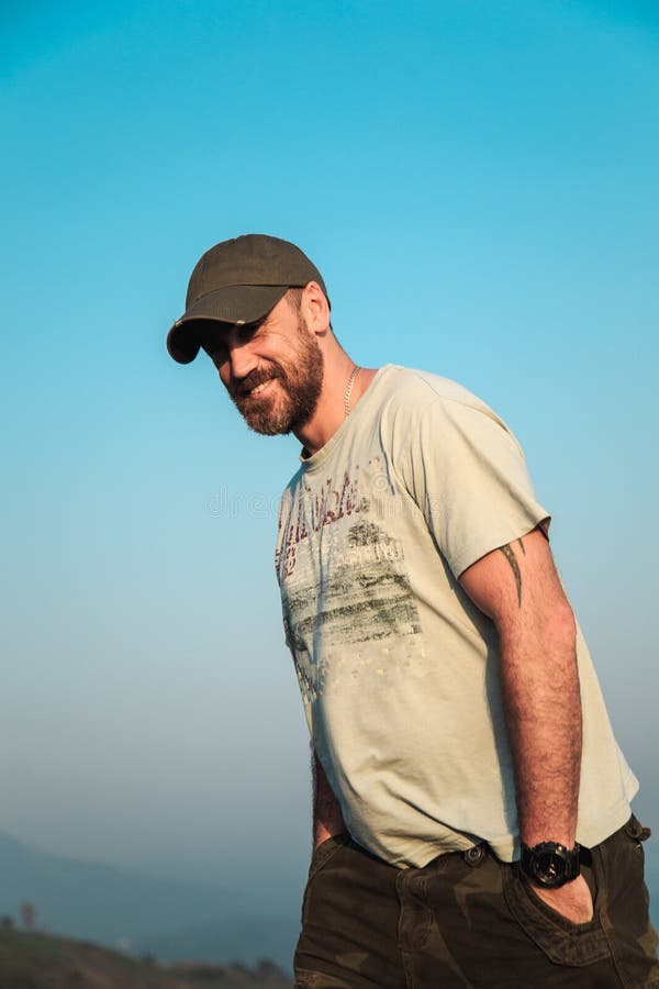 Portrait of a Manly Bearded Man. Stock Image - Image of outdoor, smile ...