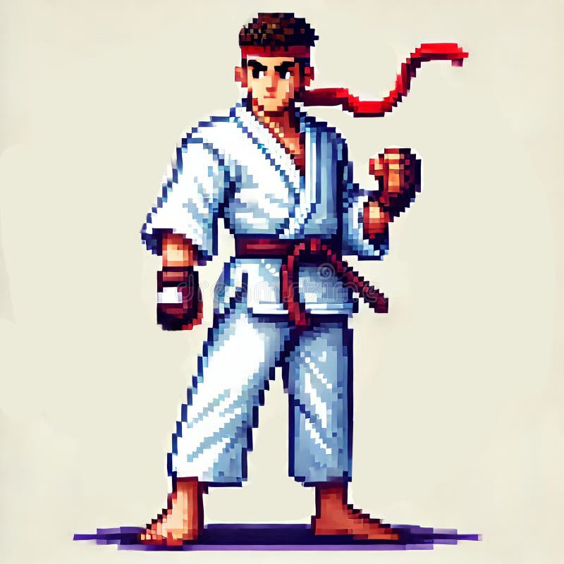 Portrait of Martial Arts Fighter, Pixel Art Stock Illustration ...