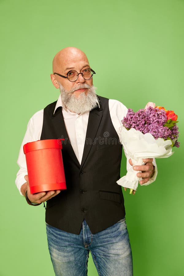 Portrait Of Serious Bearded Mature Bald Man In Elegant Classical