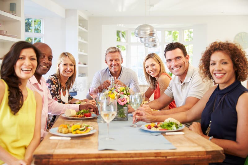 Group of Friends Having Cheese and Coffee at Dinner Party Stock Image ...