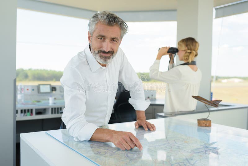 Portrait Mature Man in Airport Control Tower Stock Image - Image of ...