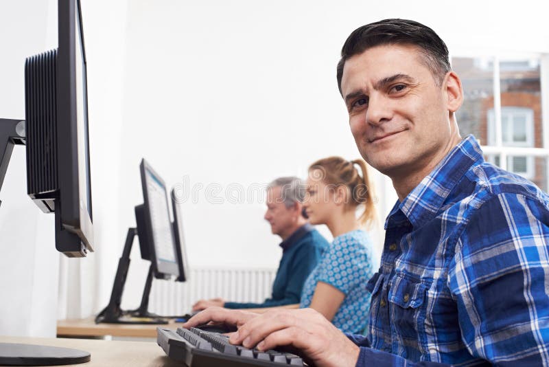 Portrait of Mature Man Attending Adult Computer Class Stock Image ...
