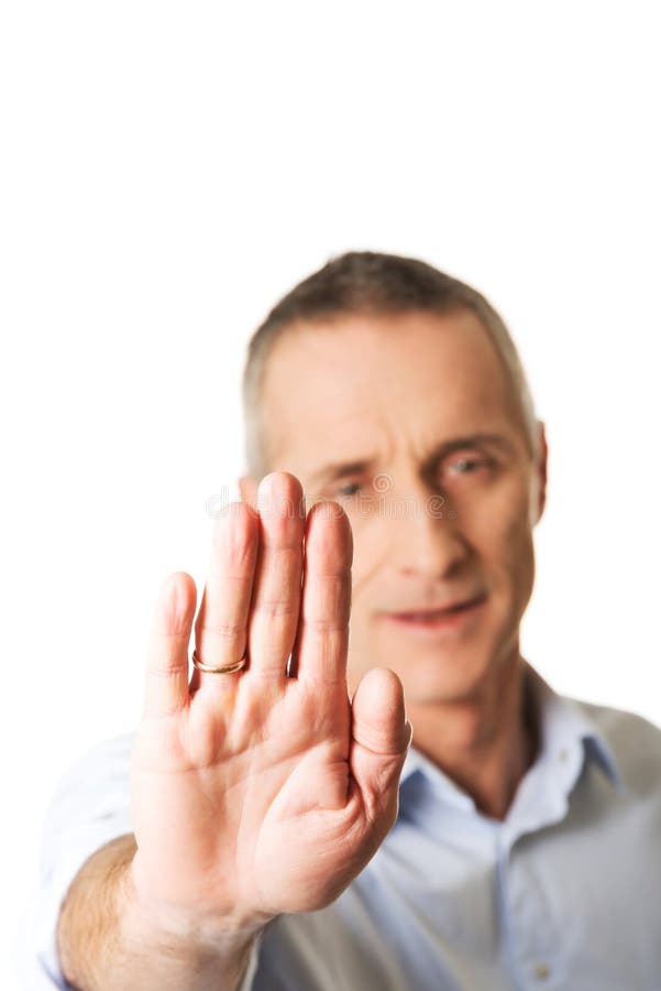 Portrait of Mature Man Making Stop Sign with Hand Stock Image - Image ...
