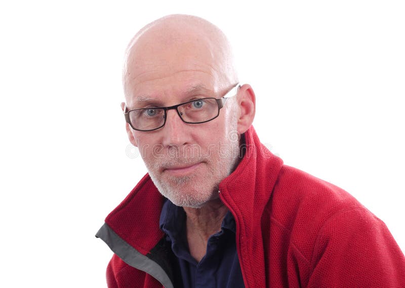 Portrait of a Mature Man with a Red Jacket Stock Image - Image of ...