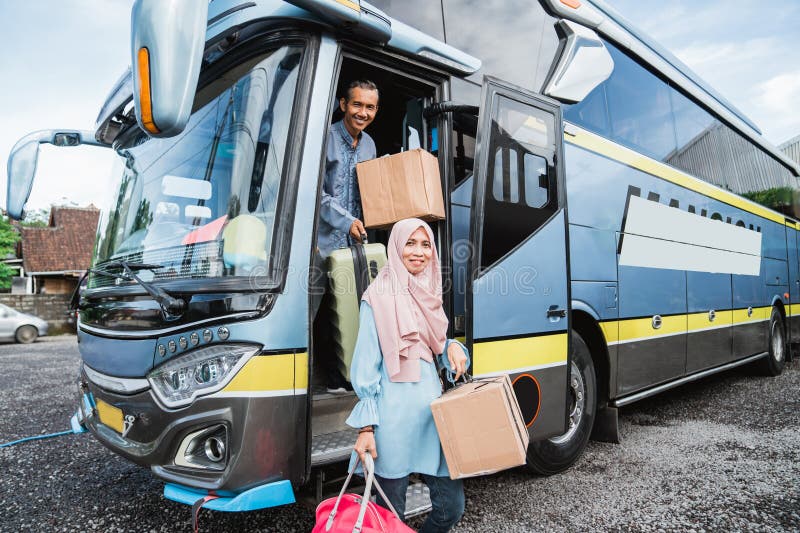Mature Muslim Passengers Get Off the Bus Stock Photo - Image of travel ...