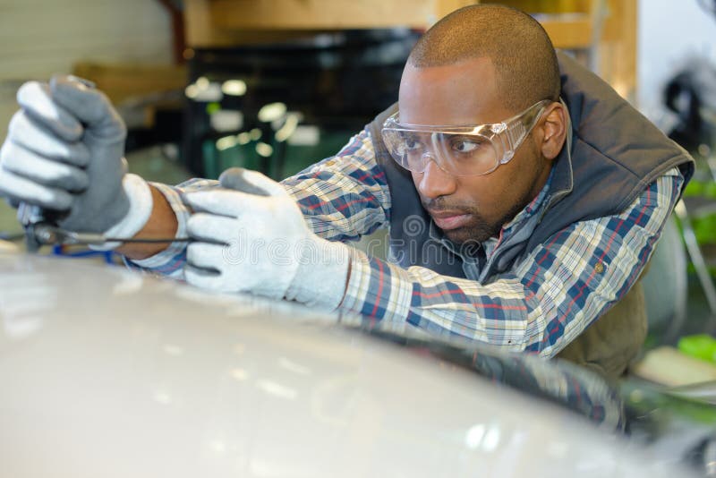 Portrait Mechanic Replacing Windscreen Stock Image - Image of replace ...