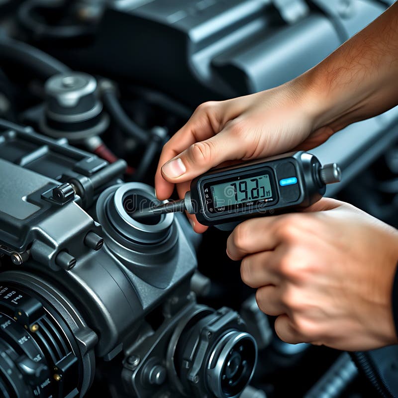 A Portrait of a Mechanic Using a Digital Torque Wrench To Set Precise ...