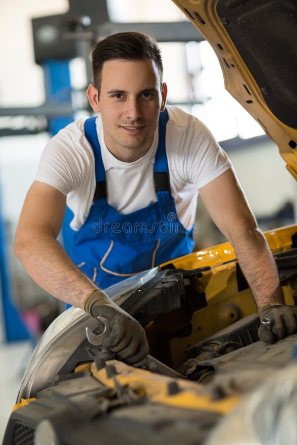 Portrait of Mechanic on White Background Stock Image - Image of ...