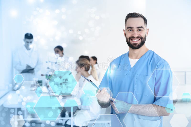 Portrait of Medical Student with Clipboard in Scientific Laboratory ...