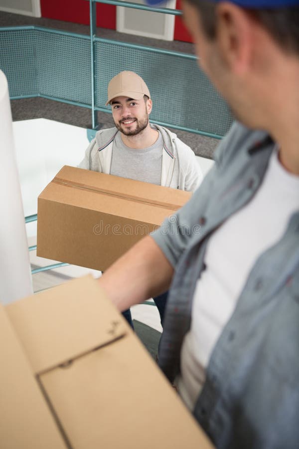Portrait Men Delivering Boxes Stock Image - Image of profession, people ...