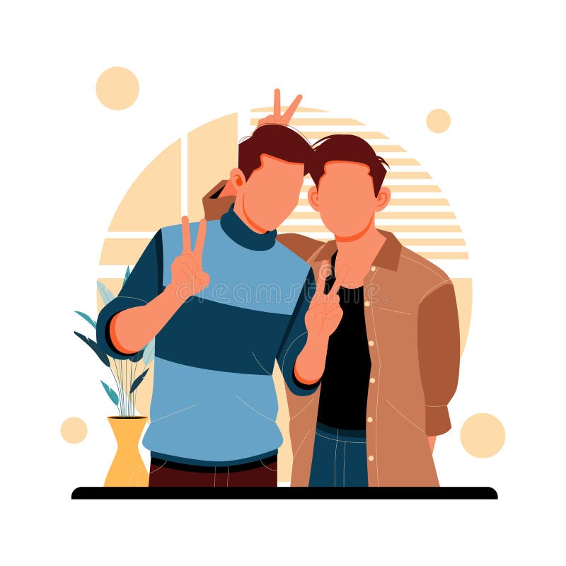 Portrait of Men Forms a Sign of Peace with His Two Fingers, Flat Design ...
