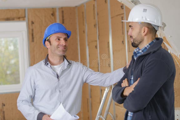Portrait Men Inspecting House Stock Photo - Image of credit, carpentry ...