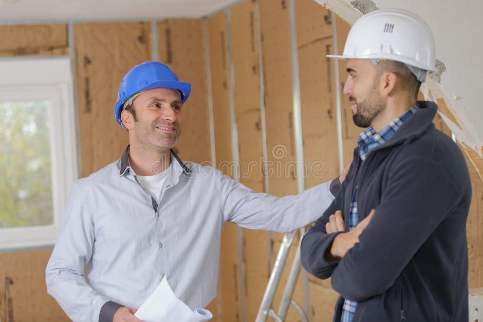 Portrait Men Inspecting House Stock Photo - Image of credit, carpentry ...