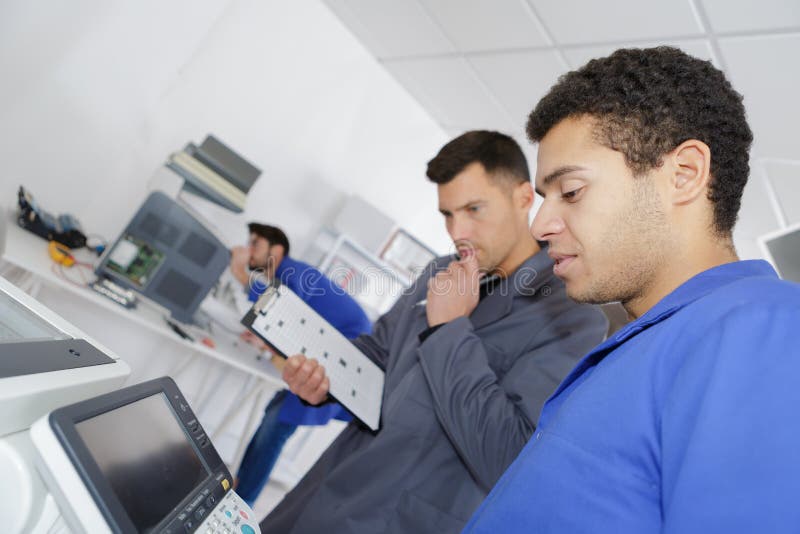 Portrait Men Solving Problem Stock Photo - Image of share, vocation ...