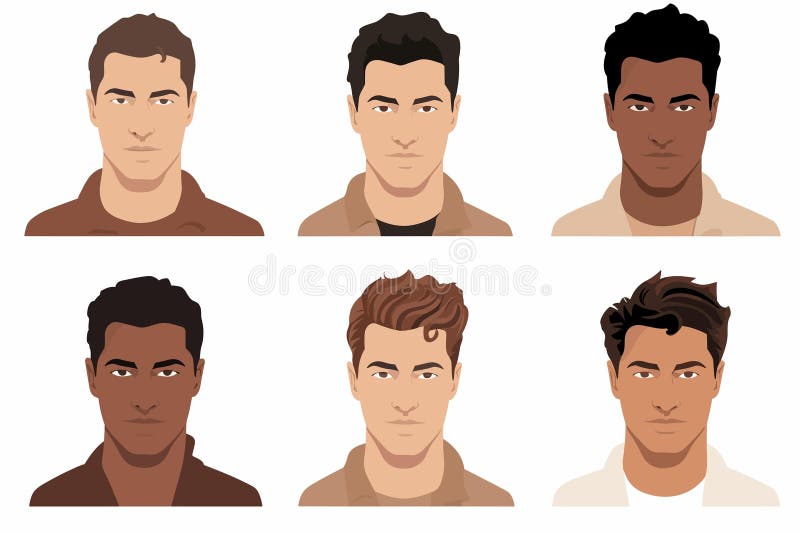 Portrait of Men with Unique Skin Tones Vector Isolated Illustration ...