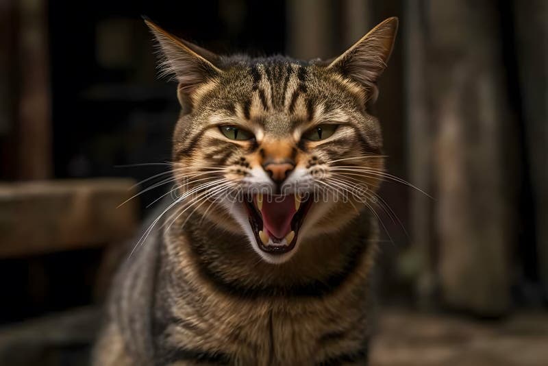 Portrait of a Meowing Tabby Cat. Neural Network AI Generated Stock ...