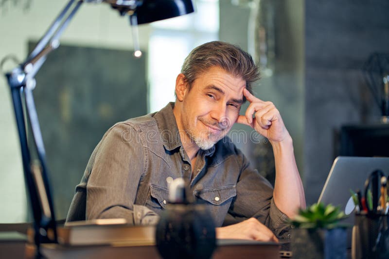 Portrait of Middle Aged Bearded Man at Home. Older Handsome Guy Smiling ...