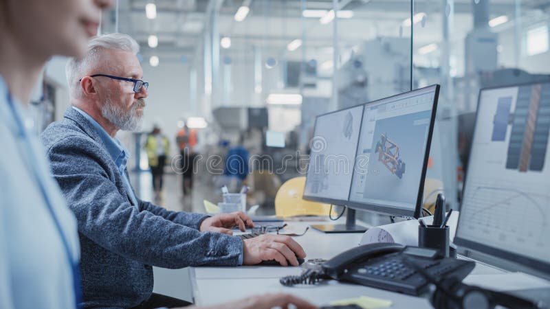 Portrait of a Middle Aged Industrial Engineer Developing Models of a ...