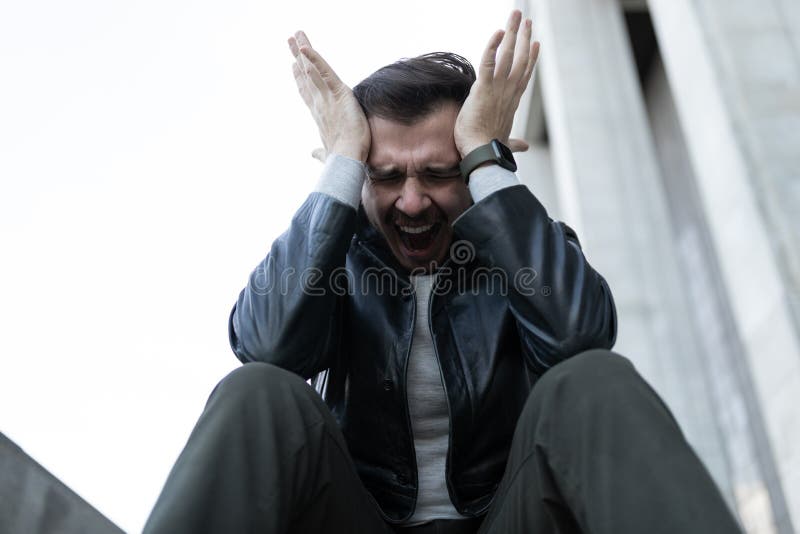 Portrait of a Middle-aged Man with Post-traumatic Stress Disorder Stock ...