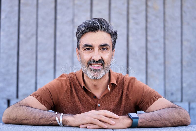 Portrait of a Middle-aged Man Smiling at Camera Outdoors. Stock Photo ...