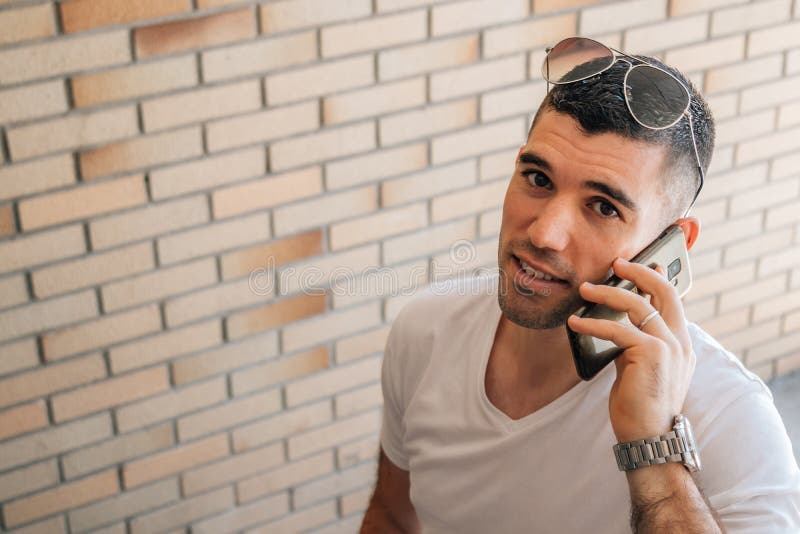 Middle Aged Man Talking on Mobile Phone Stock Photo - Image of ...