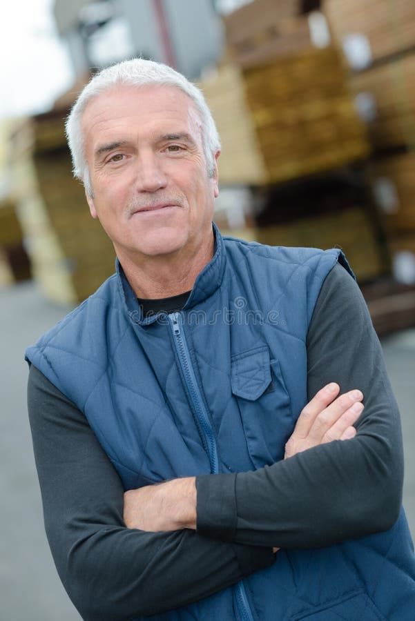 Portrait Middle Aged Worker Outdoors Stock Photo - Image of standing ...