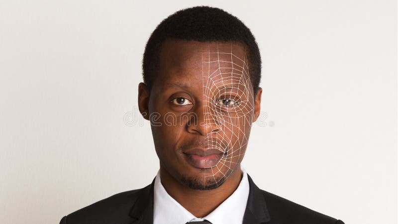 Portrait of Millennial Afro American Man, Digital Authentication ...
