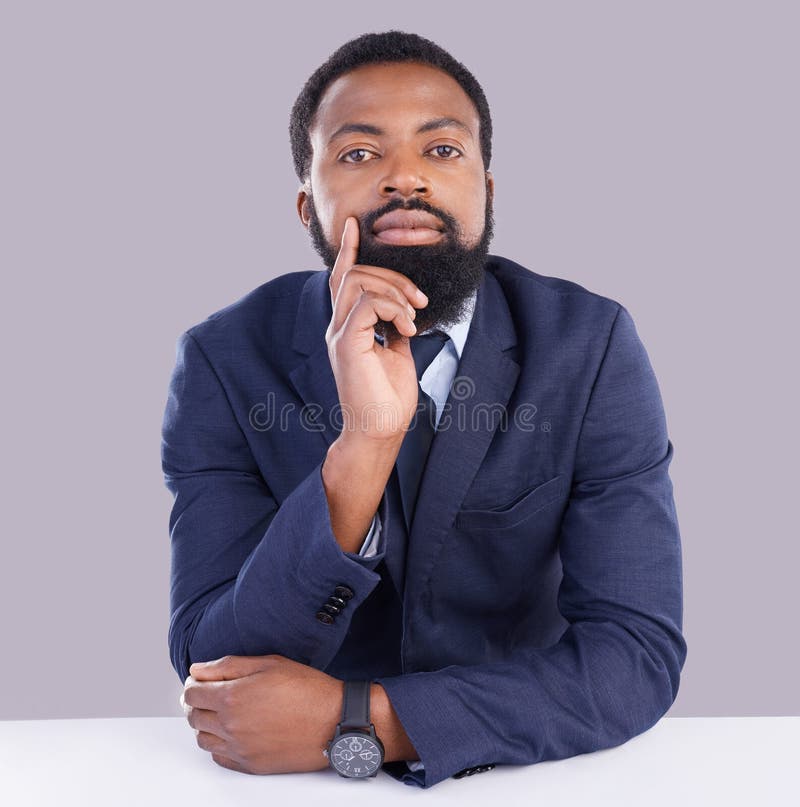 Portrait, Mindset and Serious with a Business Black Man in Studio on a ...