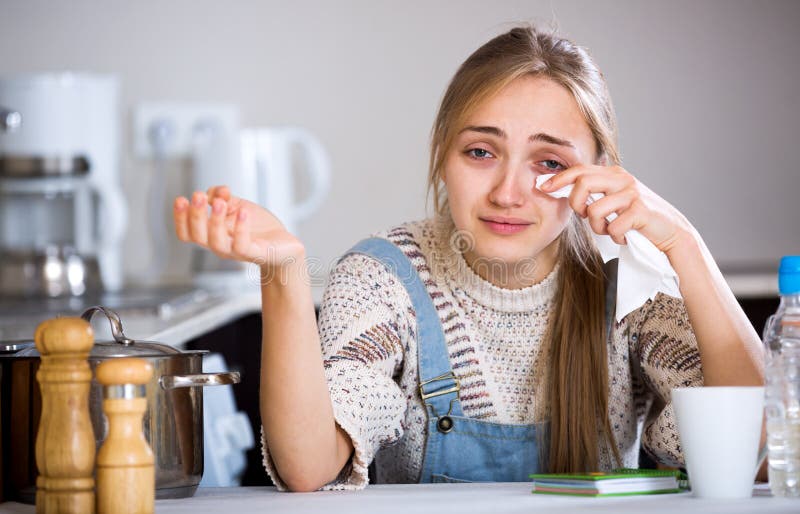 Portrait of Miserable Woman at Home Stock Photo - Image of sadness ...