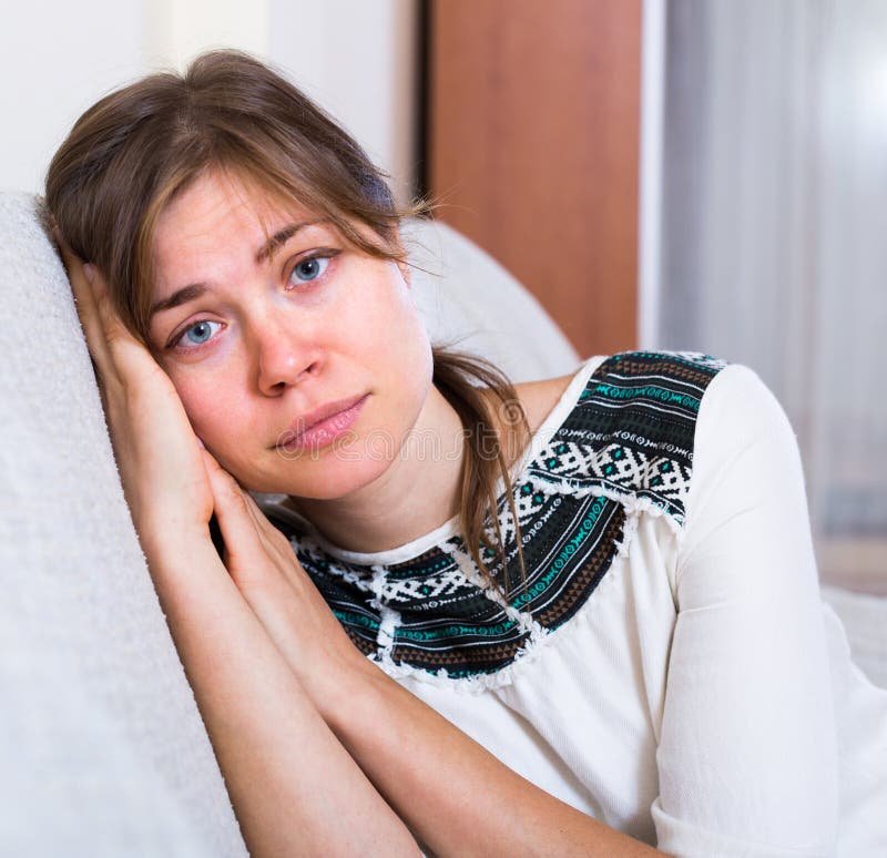 Portrait of Miserable Woman at Home Stock Photo - Image of people ...
