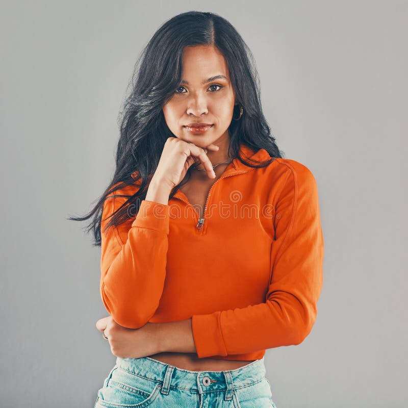 Portrait of Mixed Race Woman Isolated Against Grey Studio Background ... Portrait of Mixed Race Woman Isolated Against Grey Studio Background ...