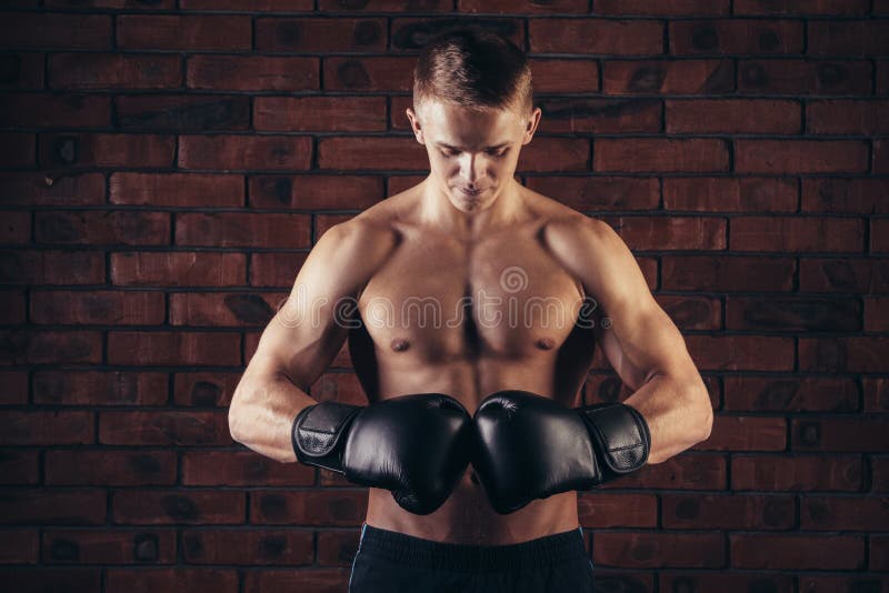 Portrait of Mma Fighter in Boxing Pose Against Brick Wall Stock Image ...
