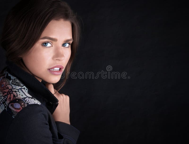 Model with Dark Curly Hair in Orange Glasses Stock Photo - Image of ...