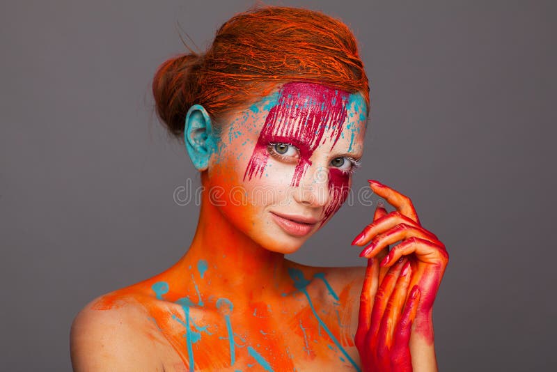 Portrait of a Model in an Expressive Creative Style Using an Unusual ...