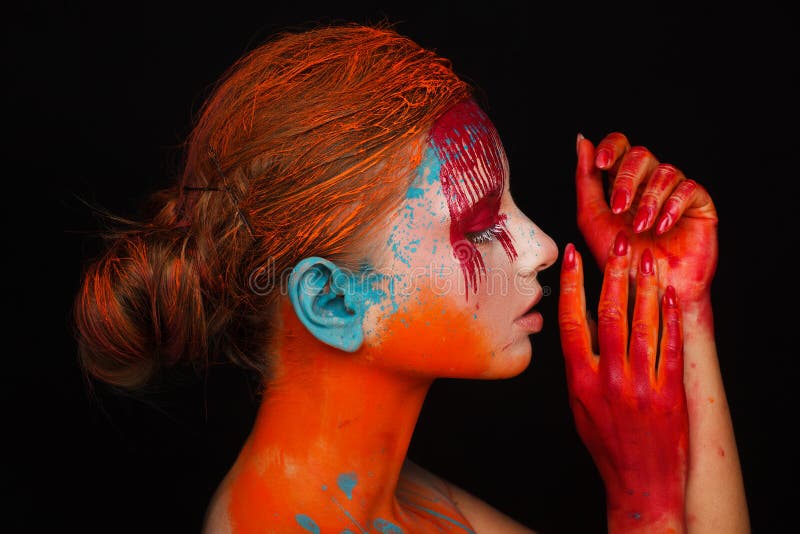 Portrait of a Model in an Expressive Creative Style Using an Unusual ...