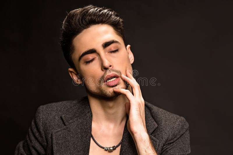 Portrait of Model Man S Face in Studio Stock Photo - Image of fashion ...