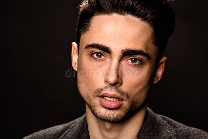 Portrait of Model Man S Face in Studio Stock Photo - Image of cheerful ...