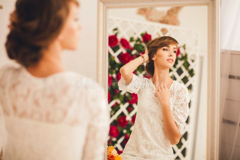 Portrait of a Model Posing in the Mirror Stock Photo - Image of ...