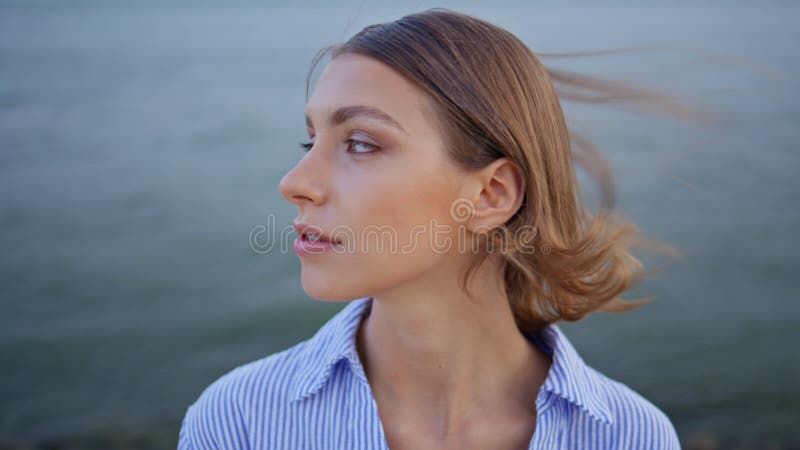 Portrait Model Standing Sea Feeling Calm. Relaxed Brunette Enjoy Nature ... Portrait Model Standing Sea Feeling Calm. Relaxed Brunette Enjoy Nature ...